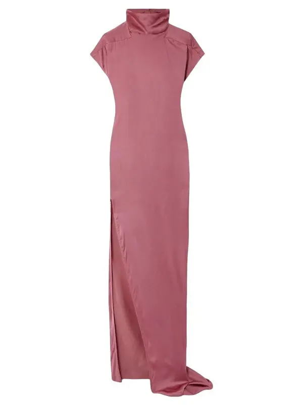 Rick Owens Edfu Turtleneck Charmeuse Maxi Dress With Draped Side Slit - Plum