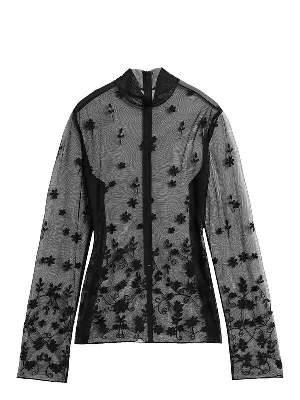 TOTEME Embroidered Tulle Blouse - Black