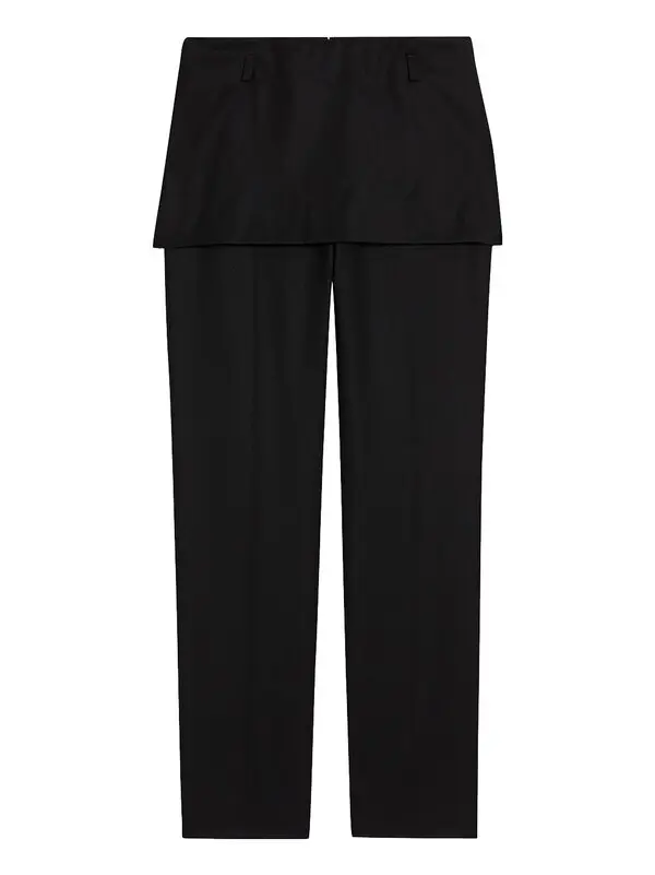 TOTEME Wool Twill Skirt-effect Straight-leg Trousers - Black