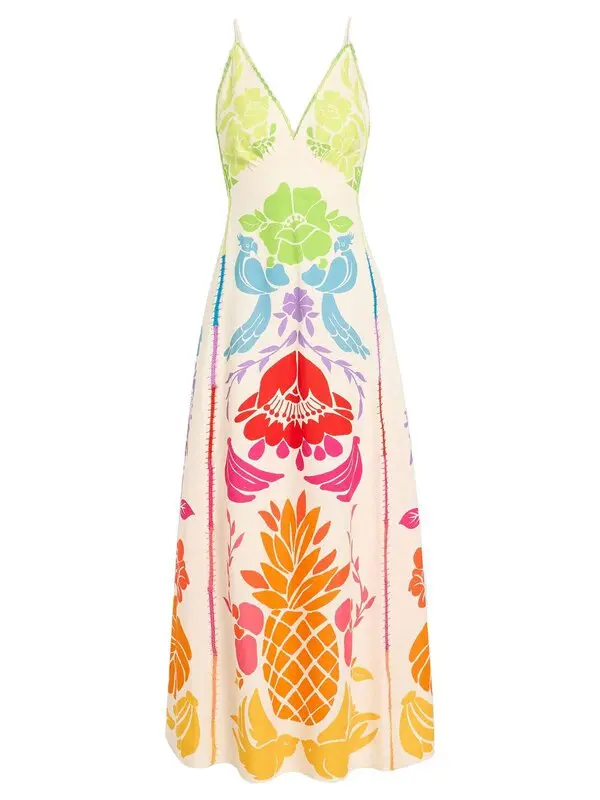 Farm Rio Embroidered Printed Linen-blend Maxi Dress - Ivory