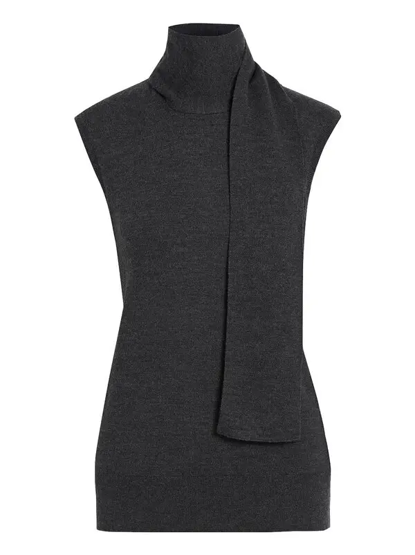 TOTEME Bow-detailed Wool-blend Turtleneck Top - Dark Gray