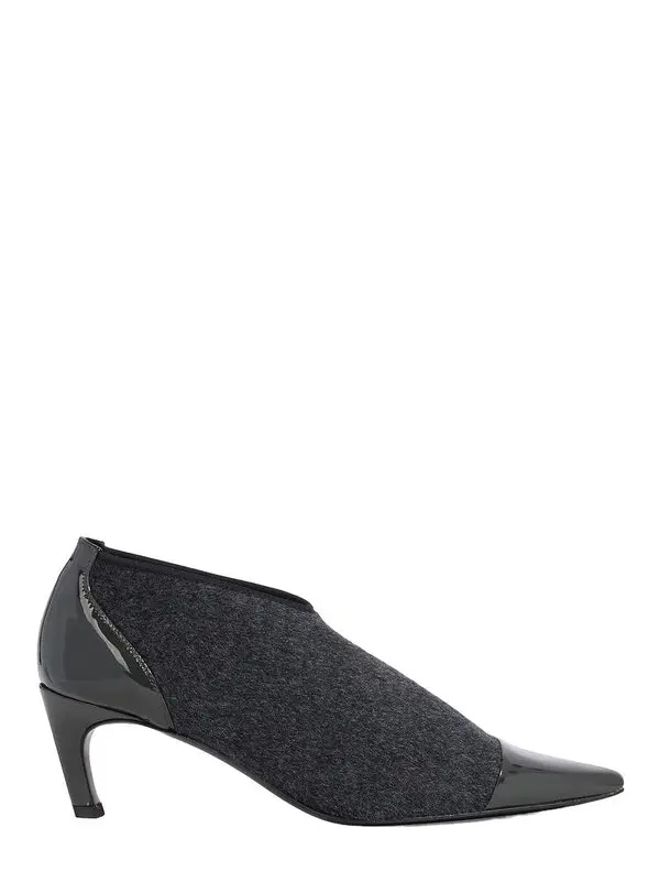 TOTEME Patent Leather Trimmed Felt Pumps - Dark Gray