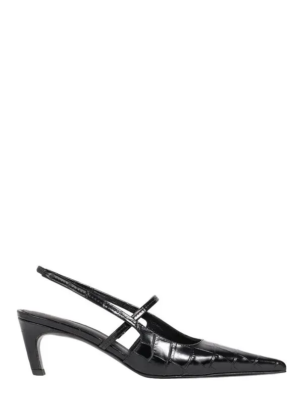 TOTEME Sharp Croceffect Leather Slingback Pumps - Black
