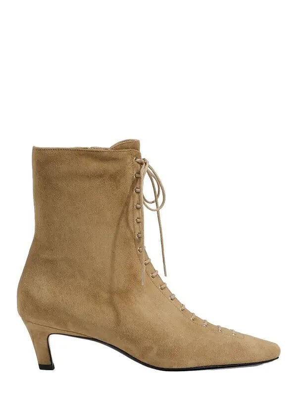 TOTEME Suede Square Toe Lace-up Ankle Boots - Sand
