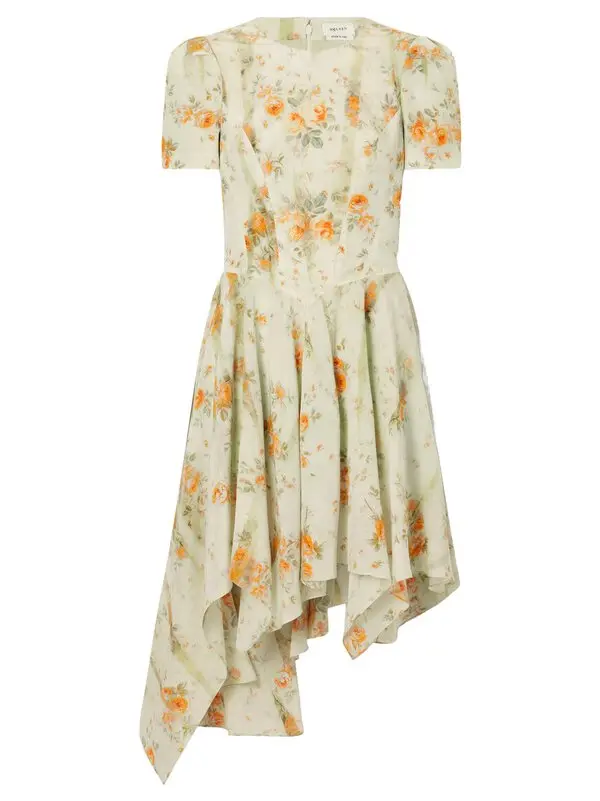 Alexander McQueen Asymmetrical Floral-print Silk Mini Dress - Green
