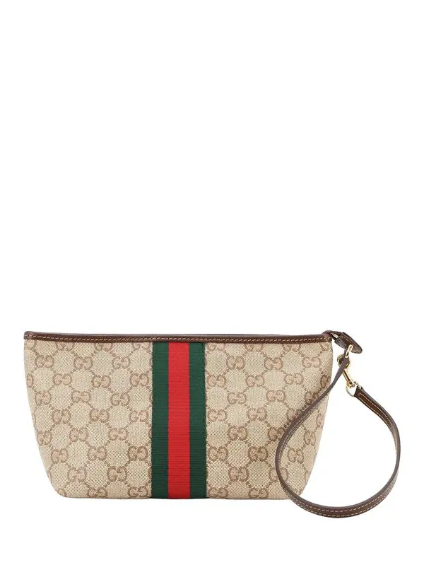 Gucci Gg Fabric Clutch With Nastro Web Detail - Beige