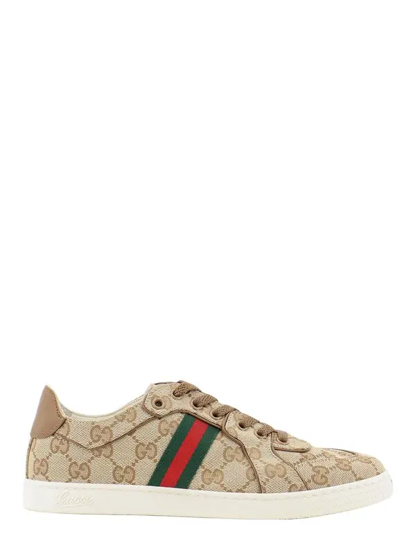 Gucci Gg Fabric Lace-up Sneakers With Nastro Web Detail - Beige