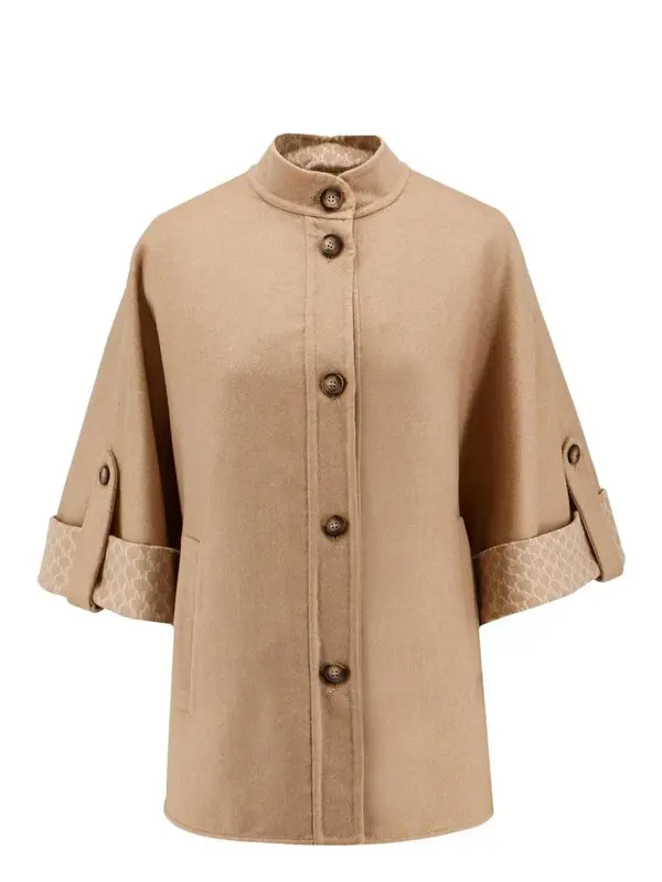 Max Mara Virgin Wool And Cashmere Cape With Pockets - Beige