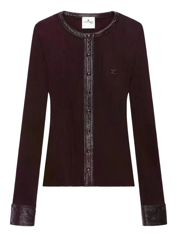 COURREGES Ribbed-knit Cardigan With Vinyl Trim - Red