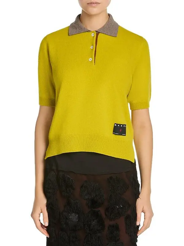 Marni Short Sleeve Cashmere Polo Sweater - Citronelle