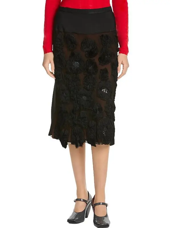 Marni Floral Appliqué Midi Skirt - Black