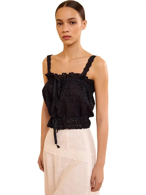 Ulla Johnson Isola Cotton Top With Eyelets And Appliqués - Midnight