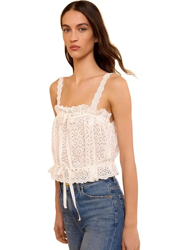Ulla Johnson Eyelet Cotton Top With Ribbon Appliqu - Pristine