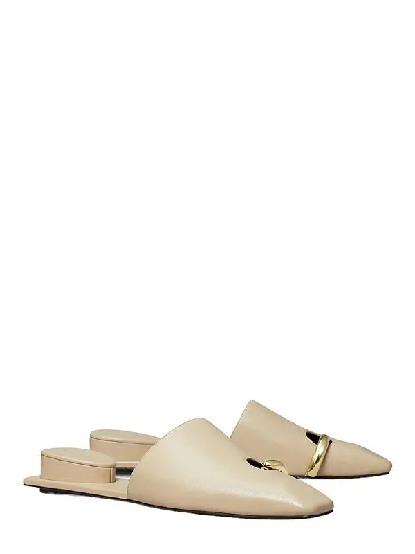 Tory Burch Leather Mules - Stone Gray