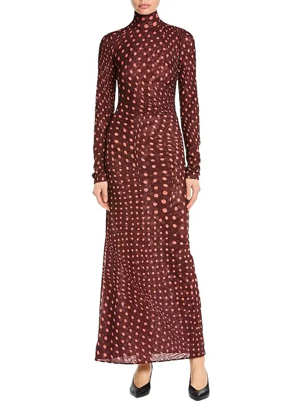 Stella McCartney Polka Dot Mesh Long Dress - Burgundy/pink