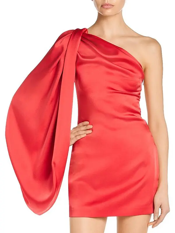Stella McCartney One-shoulder Satin Mini Dress - Tomato