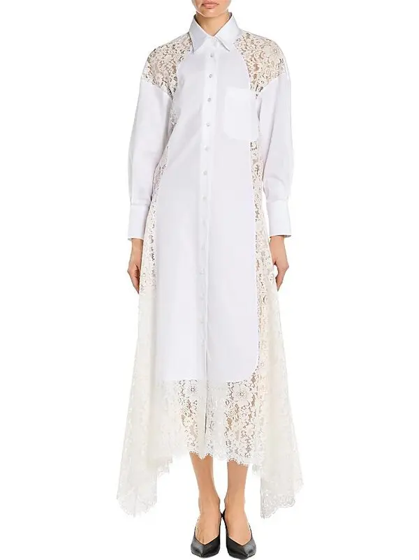 Stella McCartney Lace Paneled Poplin Shirtdress - Pure White