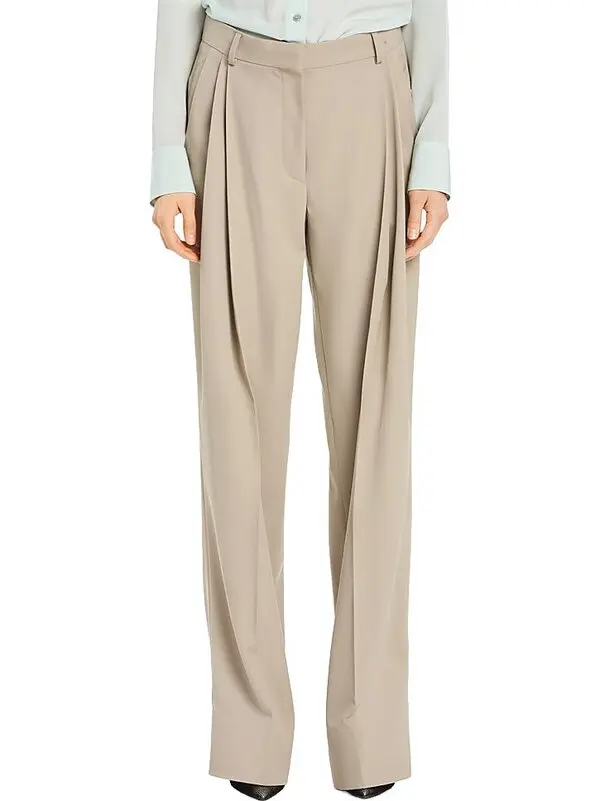 Stella McCartney Wool Pleated Straight Leg Trousers - Mist Grey