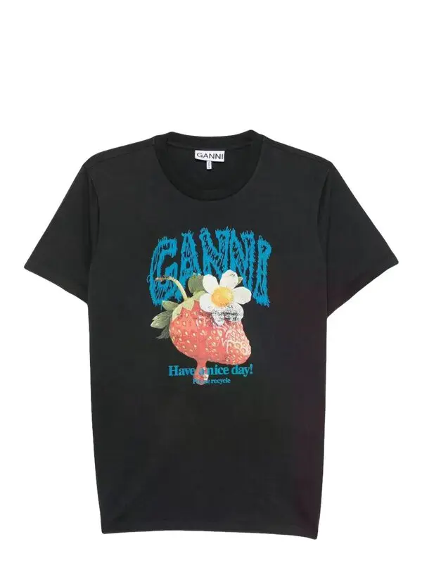 GANNI Graphic Print T-shirt - Black