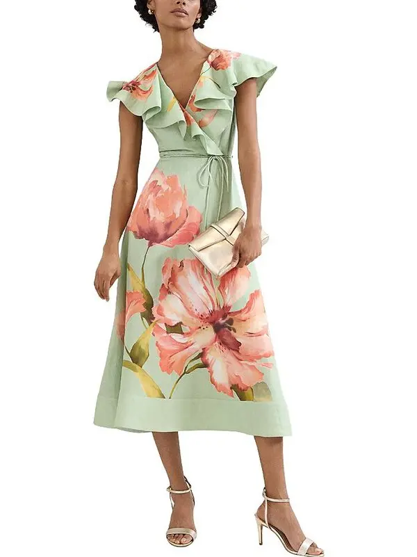 PHASE EIGHT Petites Matilda Floral Wrap Midi Dress - Green