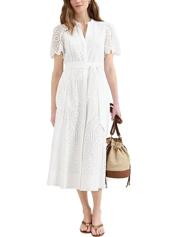 PHASE EIGHT Aletta Broderie Shirt Midi Dress - White