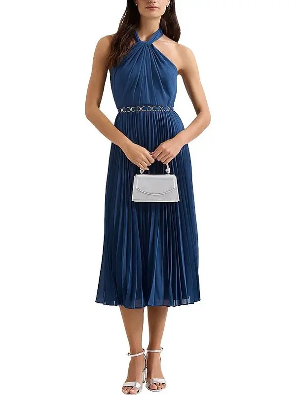 PHASE EIGHT Pleated Midi Dress With Halterneck - Indigo