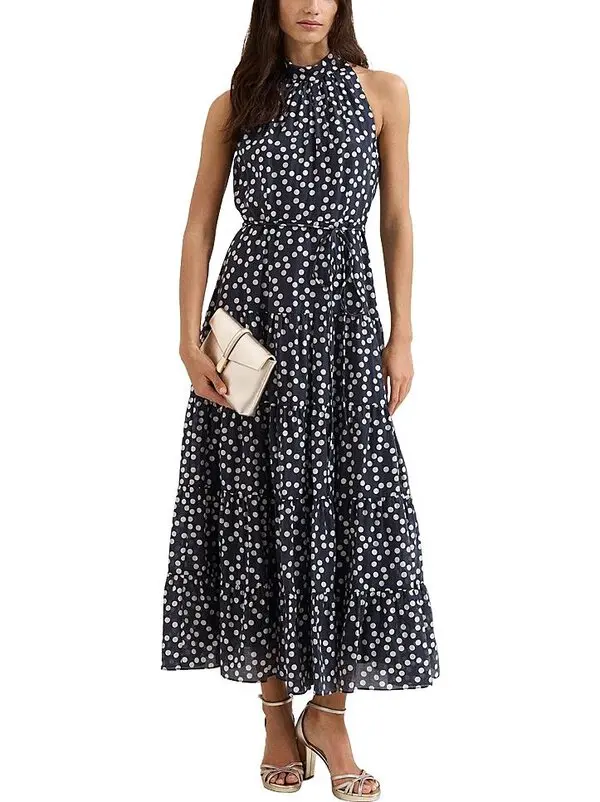 PHASE EIGHT Polka Dot Maxi Dress With Halterneck - Navy