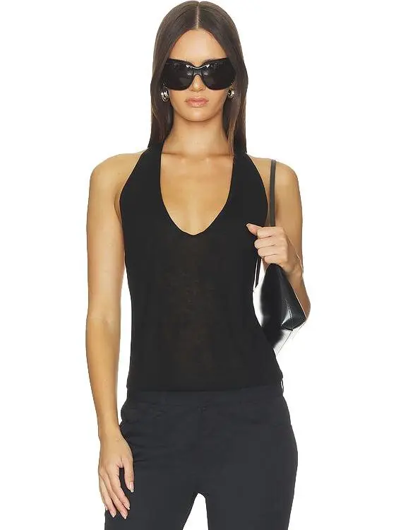 EB DENIM Valley Sheer Racer Tank Top - Black