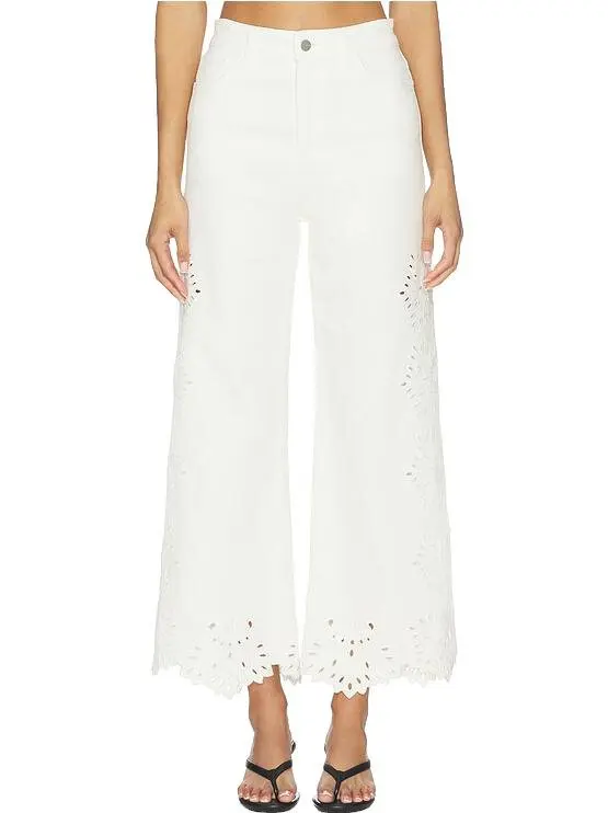 Joe's Jeans The Mia High Rise Wide Leg Jeans With Placed Broderie - Ecru Floral