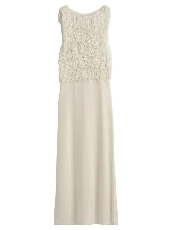 Cos Fringed Knitted Column Dress - White