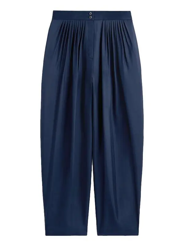 Cos Draped Pleated Silk Straight-leg Pants - Navy