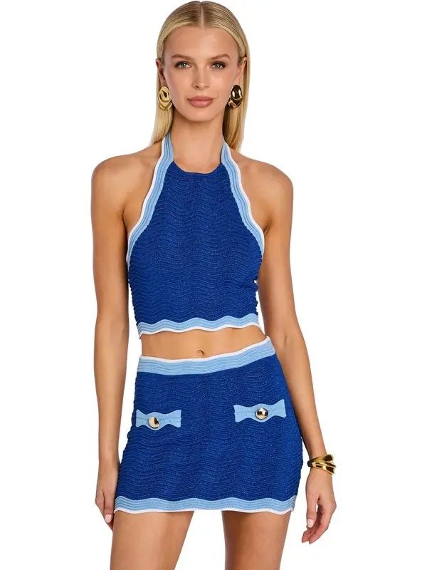 Retrofete Aminta Knit Top With Color-block Piping - Santorini / L'acqua