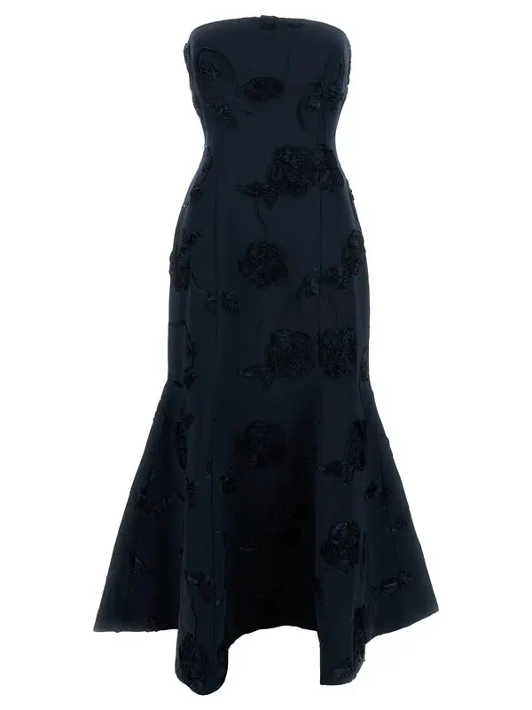 ROTATE BY BIRGER CHRISTENSEN Midi Dress With 3d Flowers - Blu