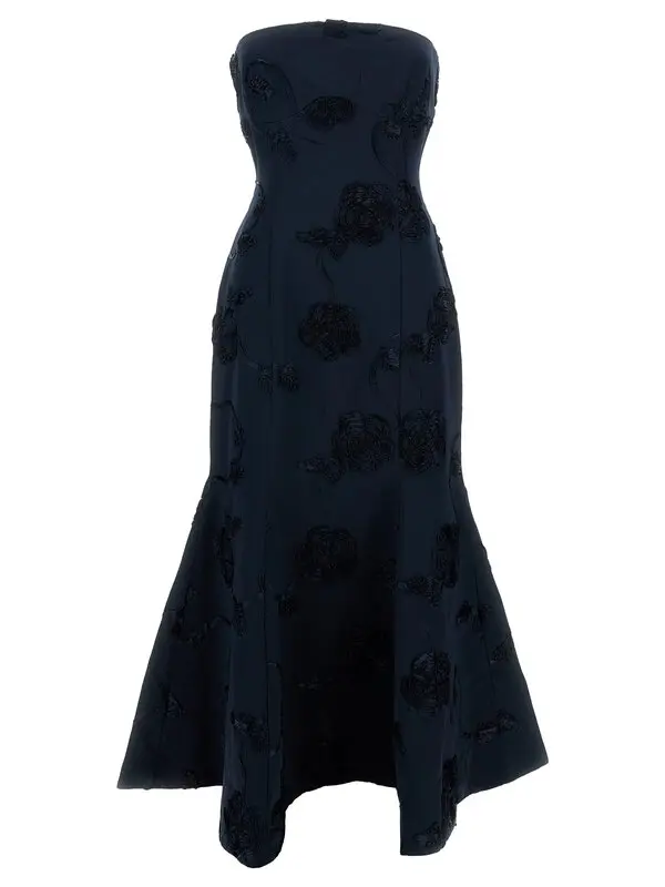 ROTATE BY BIRGER CHRISTENSEN Midi Dress With 3d Flowers - Blue