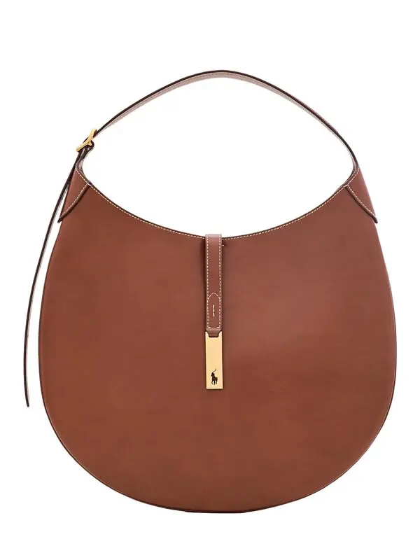 Polo Ralph Lauren Large Leather Shoulder Bag - Marrone