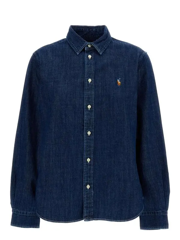 Polo Ralph Lauren Cotton-denim Shirt With Embroidered Pony Logo - Blu