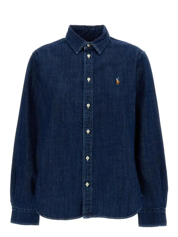 Polo Ralph Lauren Cotton-denim Shirt With Embroidered Pony Logo - Blu