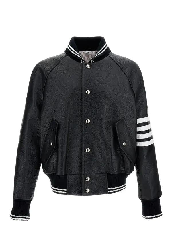 Thom Browne Oversized Leather Bomber Jacket - Nero