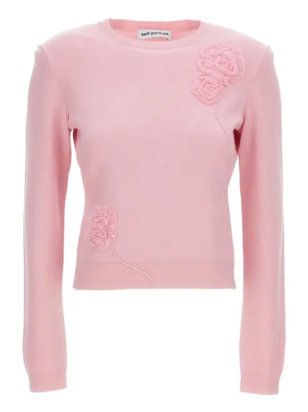 SELF-PORTRAIT Floral Lace Knit Sweater - Rosa