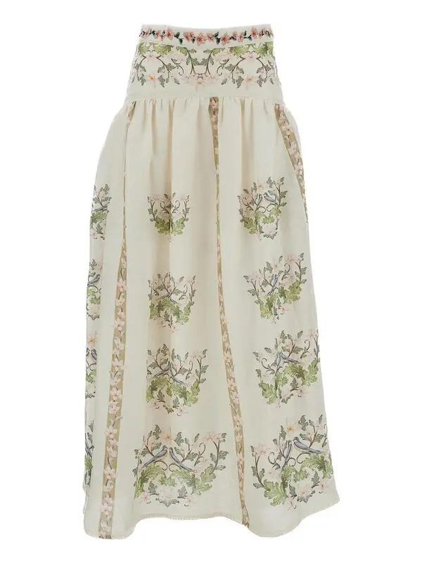 Agua Bendita Curved Longing Linen Skirt - White