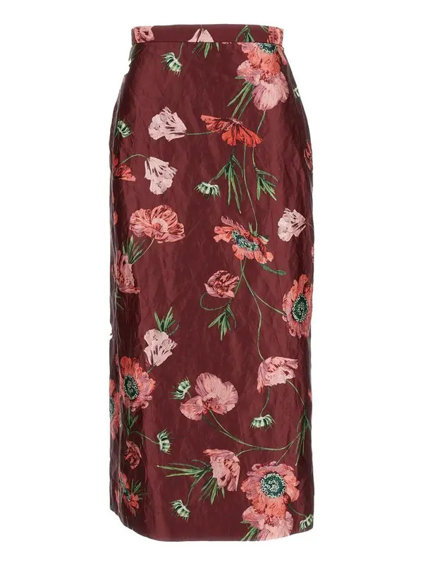 Erdem Floral Print Midi Pencil Skirt - Rosso