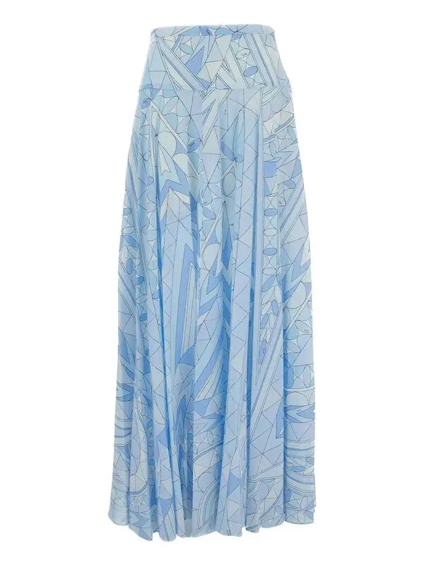 Emilio Pucci Printed Cotton Maxi Skirt - Sky Blue