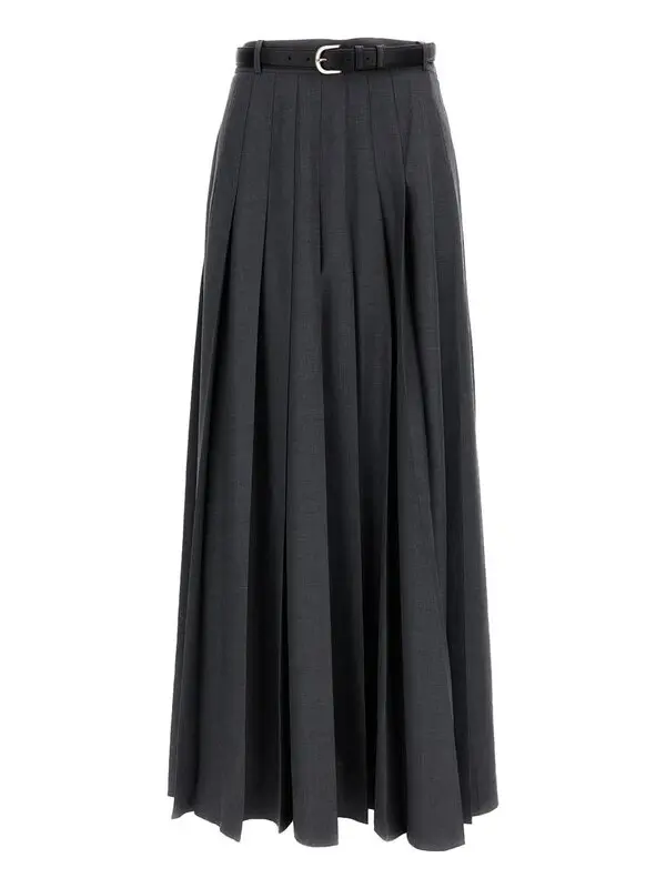 SELF-PORTRAIT Maxi Pleated Skirt - Grey