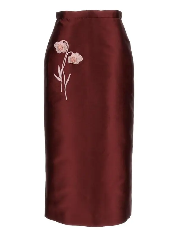 Erdem Midi Pencil Skirt With Mikado Embroidery - Rosso