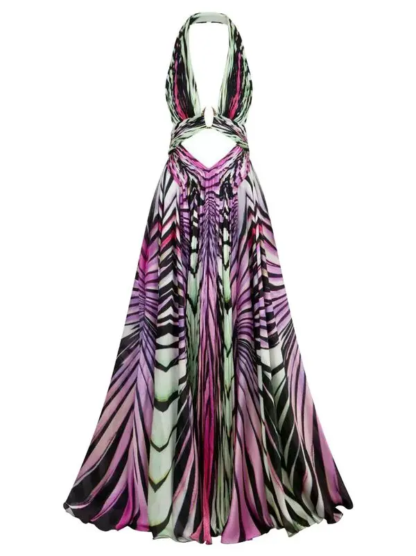 Roberto Cavalli Printed Halterneck Maxi Dress - Purple