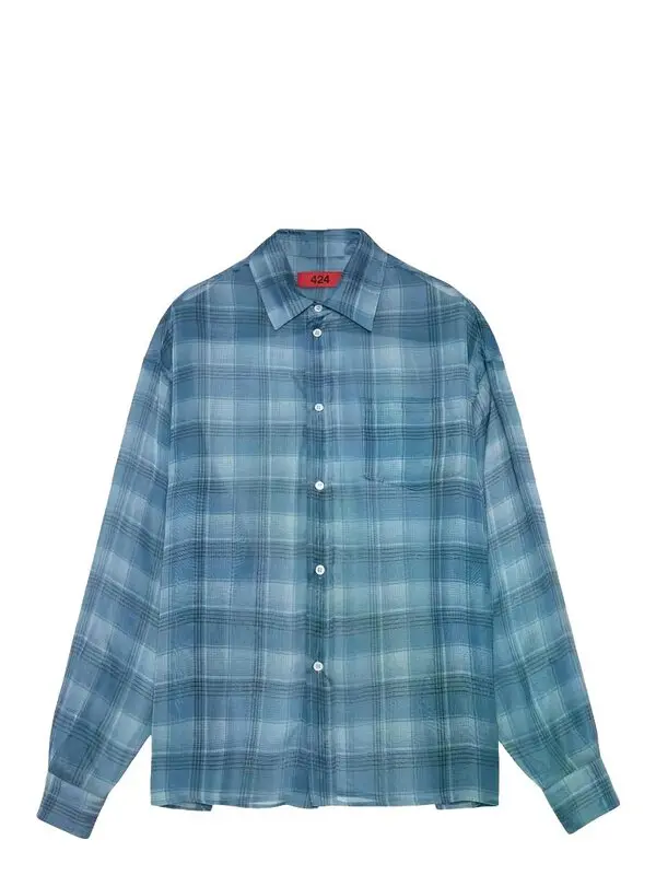 424 Check-print Chest-pocket Shirt - Blue