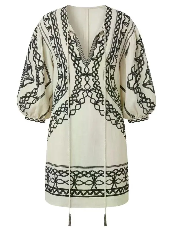 SCARLETT POPPIES Embroidered Mini Dress - Neutrals