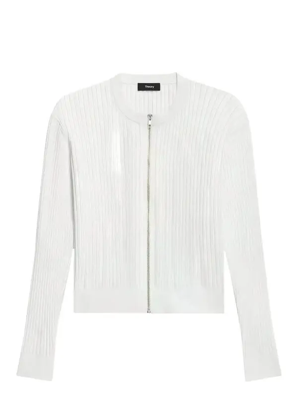 Theory Pointelle Ribbed Cardigan - White