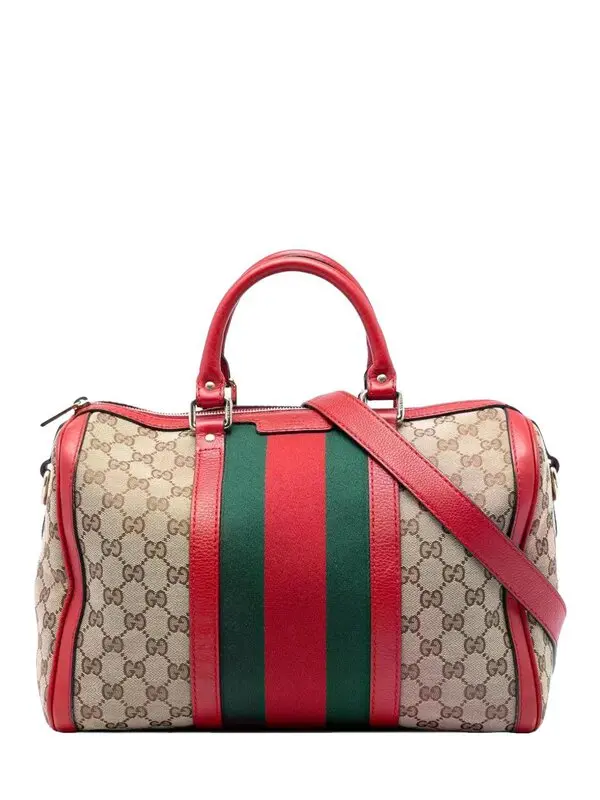 Gucci Gg Canvas Web Joy Boston Bag Satchel - Red