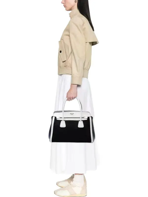 Prada Bicolor Saffiano Cuir Trimmed Canvas Satchel - Black